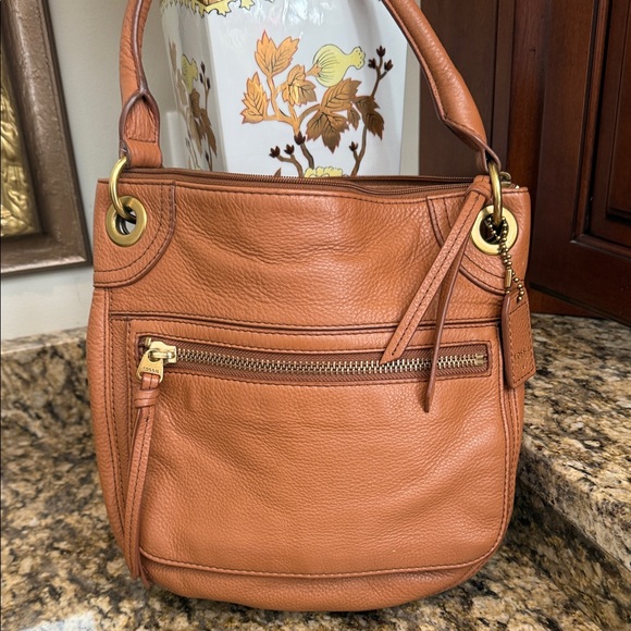 Bags | Fossil Karli Cognac Pebble Leather Hobo Shoulder Tote Bag ...